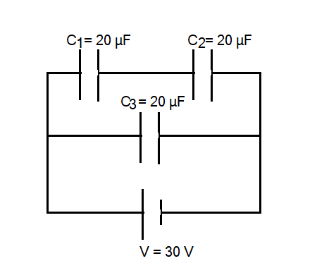 A set of three equal capacitors is connected as can be seen on picture ...