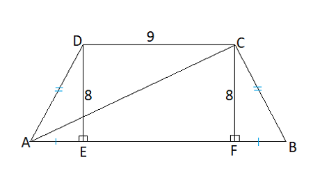 Both the diagonals of an isosceles trapezoid are 17 each, the altitude ...