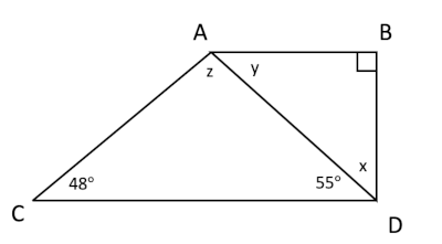 ABDC is a trapezoid with AB || CD Find the measures of angles x y and z ...