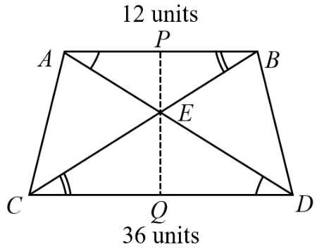 he area of a trapezoid ABCD is 720. Line AB = 12, CD = 36, and AB is ...