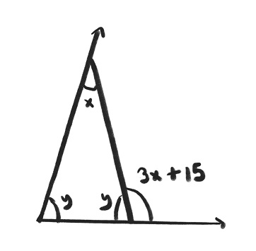An isosceles triangle containing two angles with equal measure is shown ...