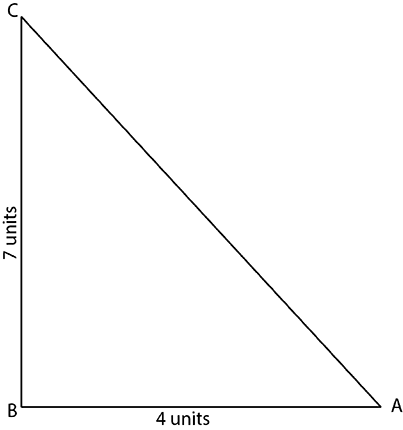 Solve the triangle. a = 7, c = 4, B = 90 degrees (Round to the nearest ...