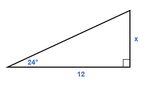 Find the missing side. Round to the nearest tenth. 24 degrees 12 x ...