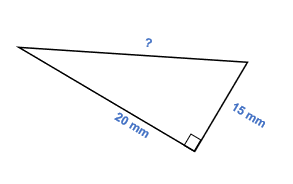 Find the unknown length in the right triangle shown. 20 mm 15 mm (Round ...