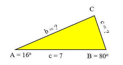 Solve the triangle. A = 16 degrees, B = 80 degrees, c = 7. | Homework ...