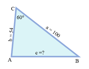 Consider triangle ABC. If a 100 inches, b = 54 inches, and C = 60 ...