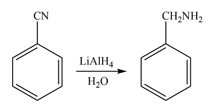 Benzonitrile (C_6H_5CN) is reduced to two different products depending ...