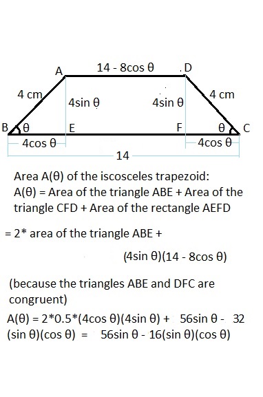 An isosceles trapezoid has a base of 14 centimeters and slant sides of ...