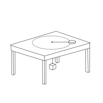 A puck (mass m_1 = 3.25 \ kg) slides on a frictionless table as shown ...