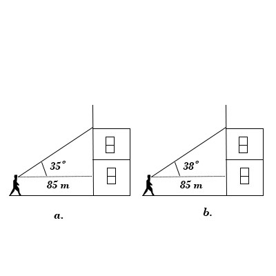 The drawing shows a person looking at a building on top of which an ...