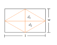 A rhombus is inscribed in a rectangle that is w meter wide with a ...