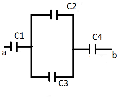 The figure below shows a system of capacitors. The voltage across this ...