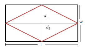 A rhombus is inscribed in a rectangle that is w meters wide with a ...