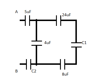 Determine the equivalent capacitance between A and B for the group of ...