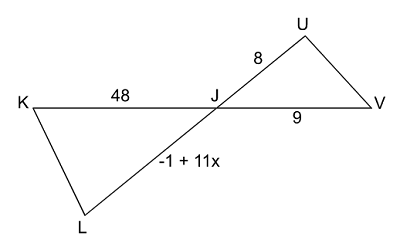 Solve for x. The triangle JKL is similar to the triangle JUV ...