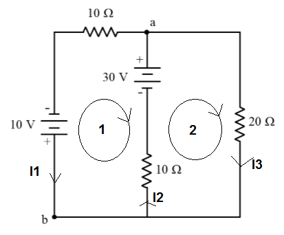 Find the current through the 20-\Omega resistor. Find the potential ...
