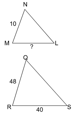 Find the missing length ML. The triangles in a pair are similar ...