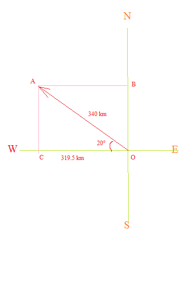 A line directed to the west. A plane flies 20 degrees north of that ...