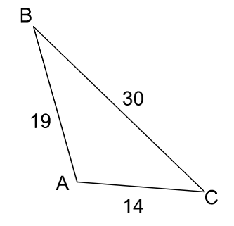 Find the angles of triangle ABC given that a = 30, b = 14, and c = 19 ...