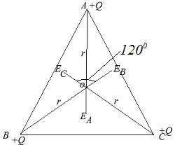 What is the electric field at the center of an equilateral triangle ...