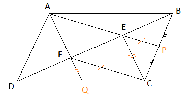 ABCD is a parallelogram with P and Q the midpoints of the sides BC and CD respectively. Prove ...