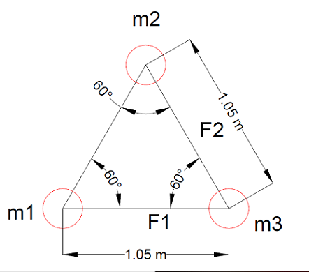 Three uniform spheres are located at the corners of an equilateral ...