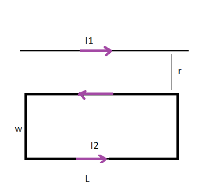 The figure below shows a long straight wire near a rectangular current ...