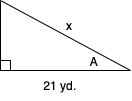 Consider the following triangle, where A = 35^{\circ}. Find the value ...