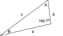 Consider the following triangle, where a = 53.5, \; b = 30.9. Find the ...