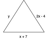 An equilateral triangle is shown below. What is the value of y, the ...