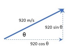 A projectile is fired at a speed of 920 meters per second at an angle ...