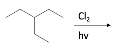 When 3-ethylpentane reacts with chlorine gas in the presence of light ...
