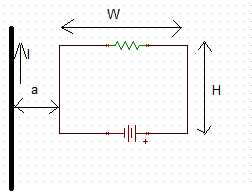 A rectangular loop of wire with width W and height H sits a distance a ...